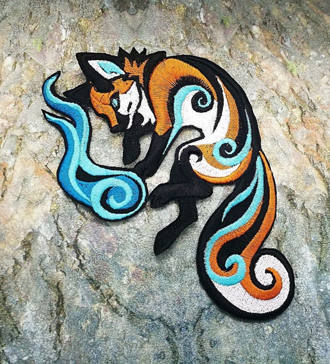 7" Magical Foxfire ~ Kitsune Fox Geborduurde Opstrijkbare Patch, Fox ...