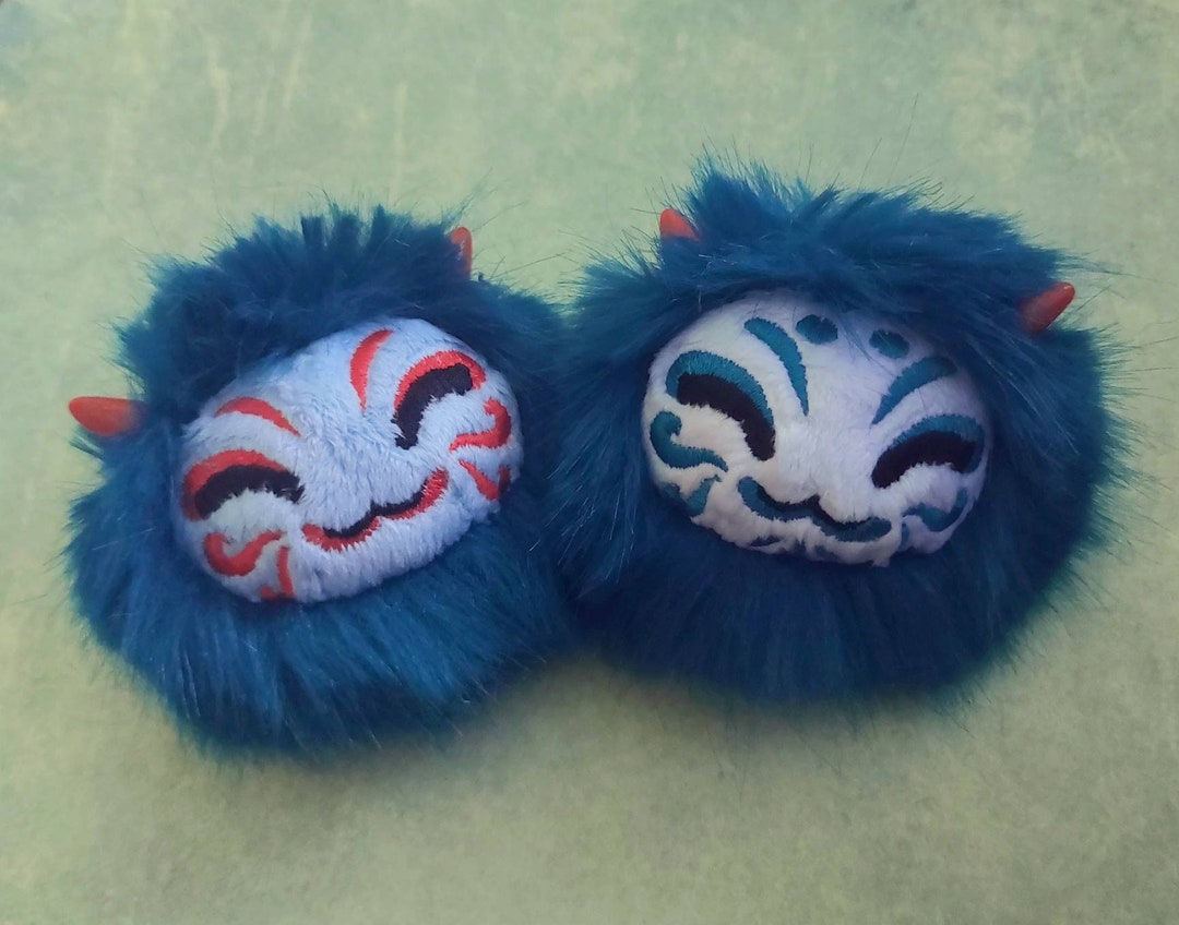 3 Kabuki Oni Demon Spirit Plushie Cat Keychain Keyrings, Ball Chains ...