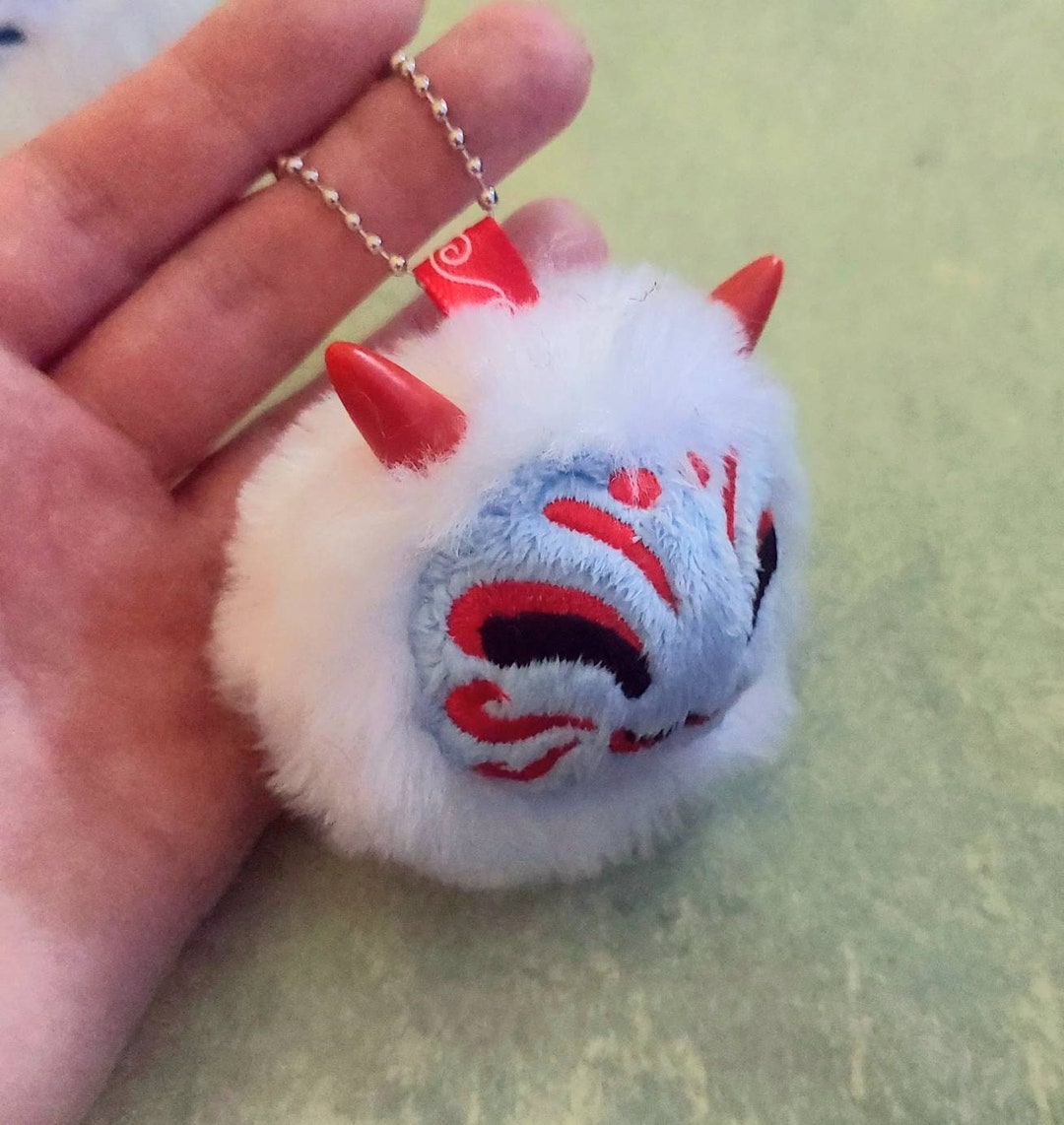3 Kabuki Oni Demon Spirit Plushie Cat Keychain Keyrings, Ball Chains ...
