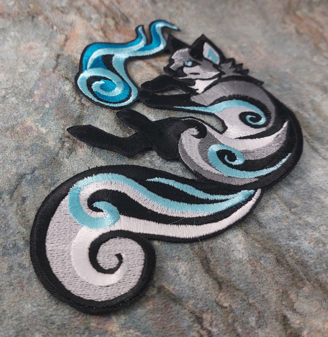 7" Magical Foxfire Grey~ Kitsune Fox Embroidered Iron-on Patch, Fox ...