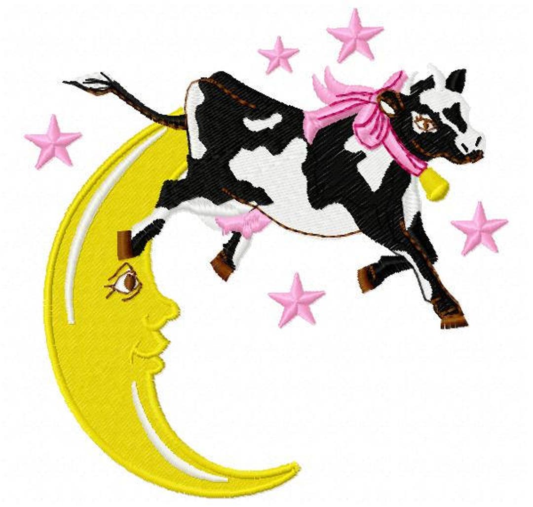 Cow Over Moon Machine Embroidery Design - Instant Download - Etsy