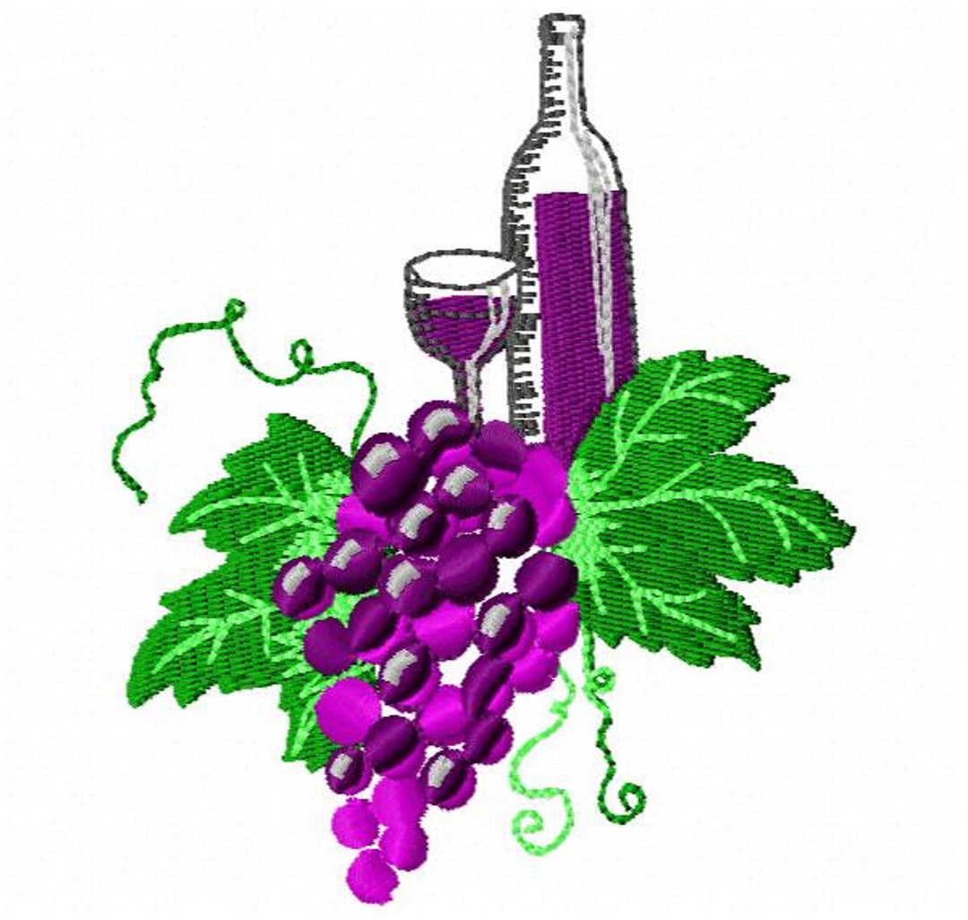 Wine and Grapes Machine Embroidery Design - Instant Download - Etsy