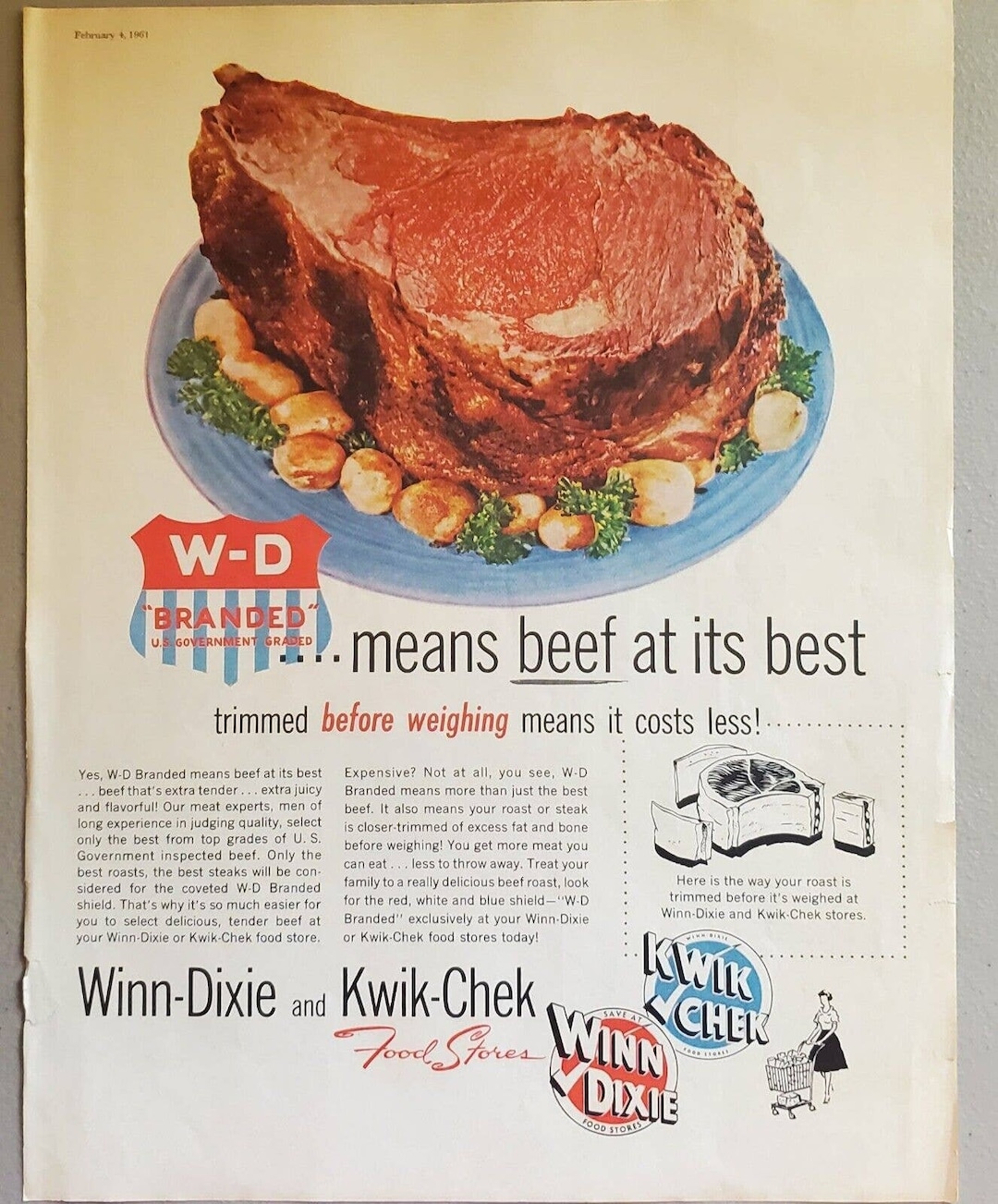 Winn Dixie and Kwik Check Beef Magazine Advertisement 1961 - Etsy