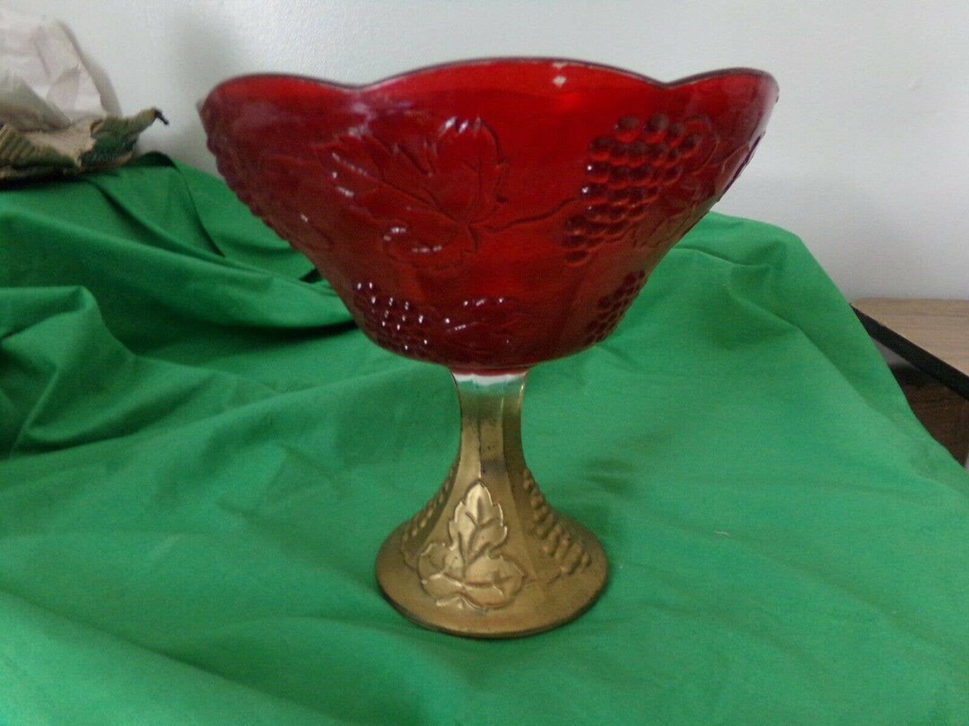 Antique Red & Gold Goofus Glass Scallop Edge 9" Bowl Grape Pattern - Etsy