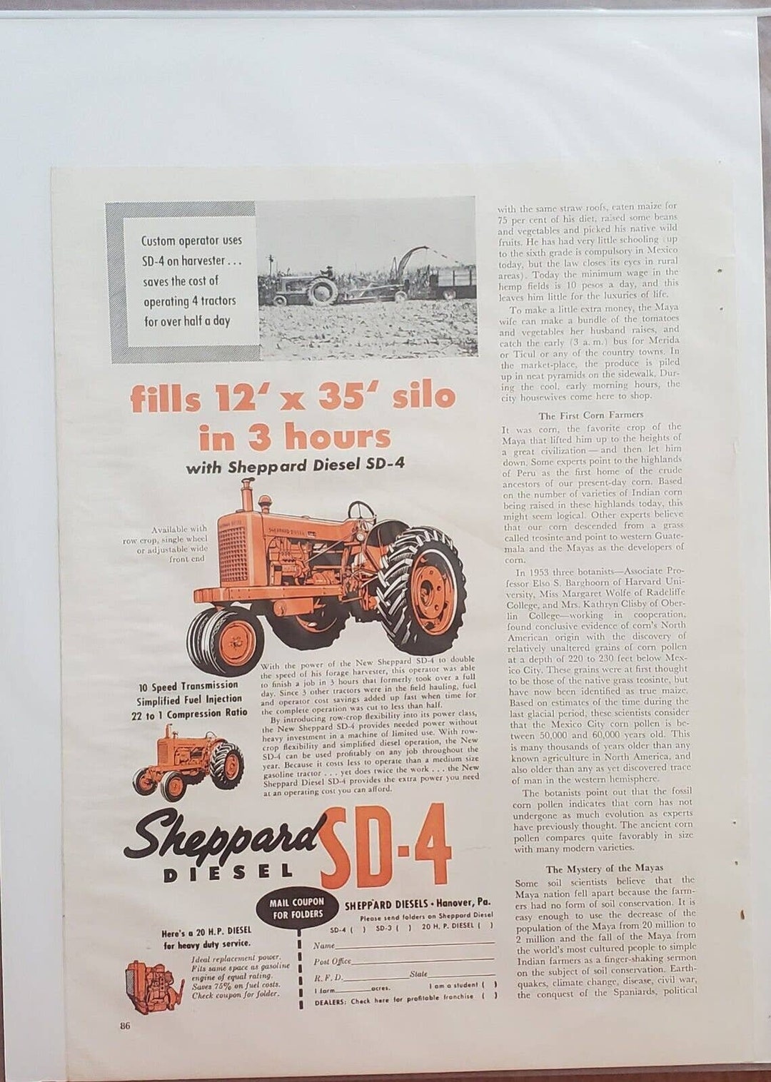 Shepard Diesel Tractor Magazine Advertisement 1954 - Etsy