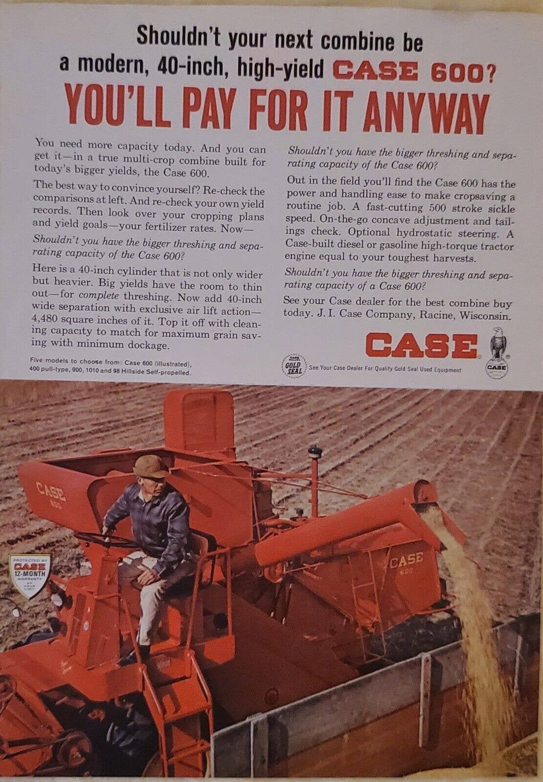 Case 1963 Magazine Advertisement Case 600 Series Combine - Etsy