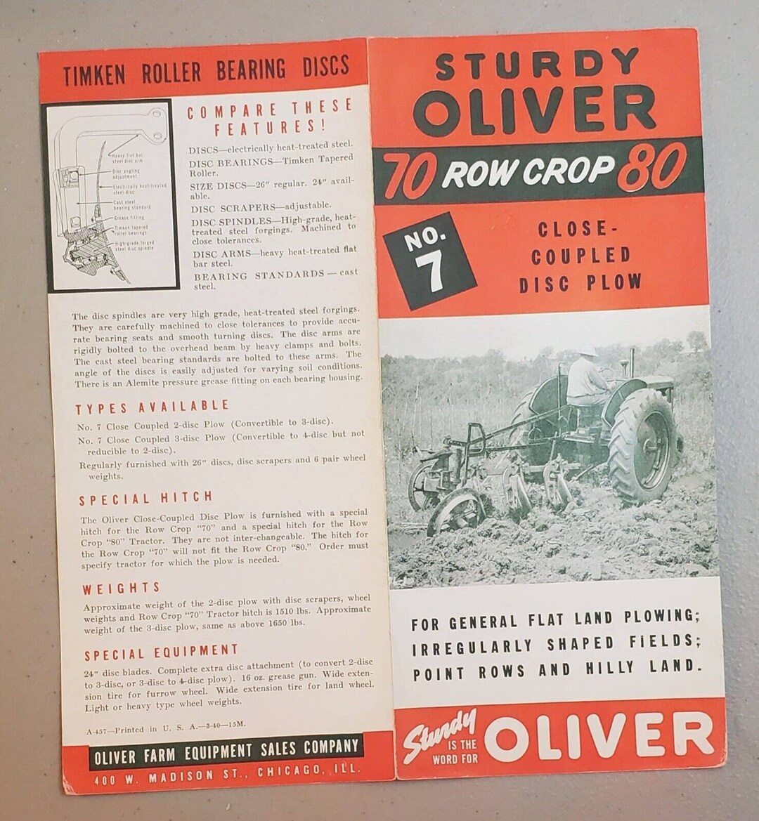 Vintage Oliver Number 7 Close-coupled Disc Plow Brochure - Etsy
