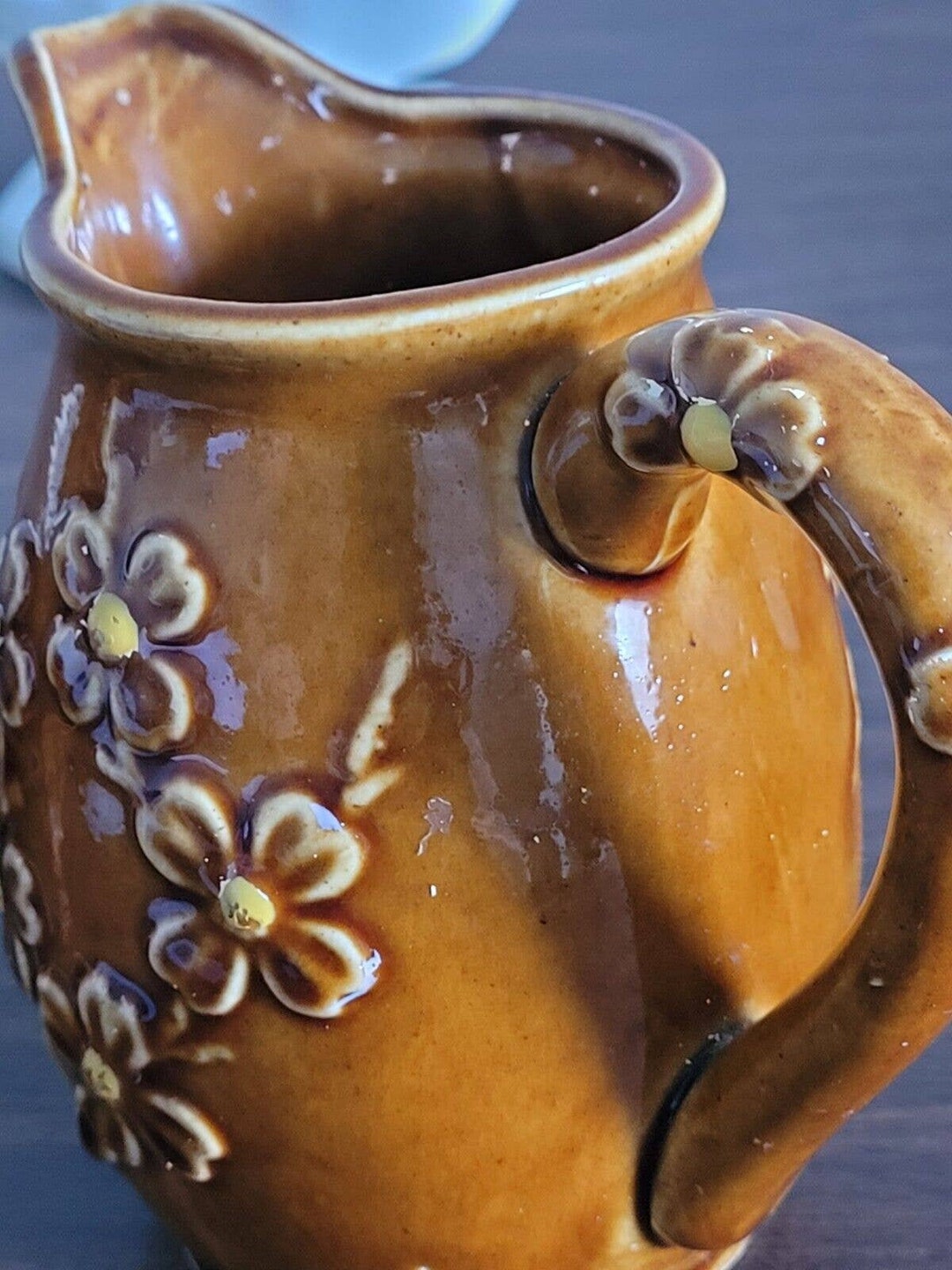Floral Creamer Syrup Pitcher Pottery Brown Glaze - Etsy