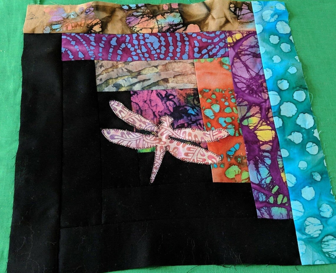 Dragonfly Appliqued Batik Log Cabin Quilt Blocks Set of 12 - Etsy