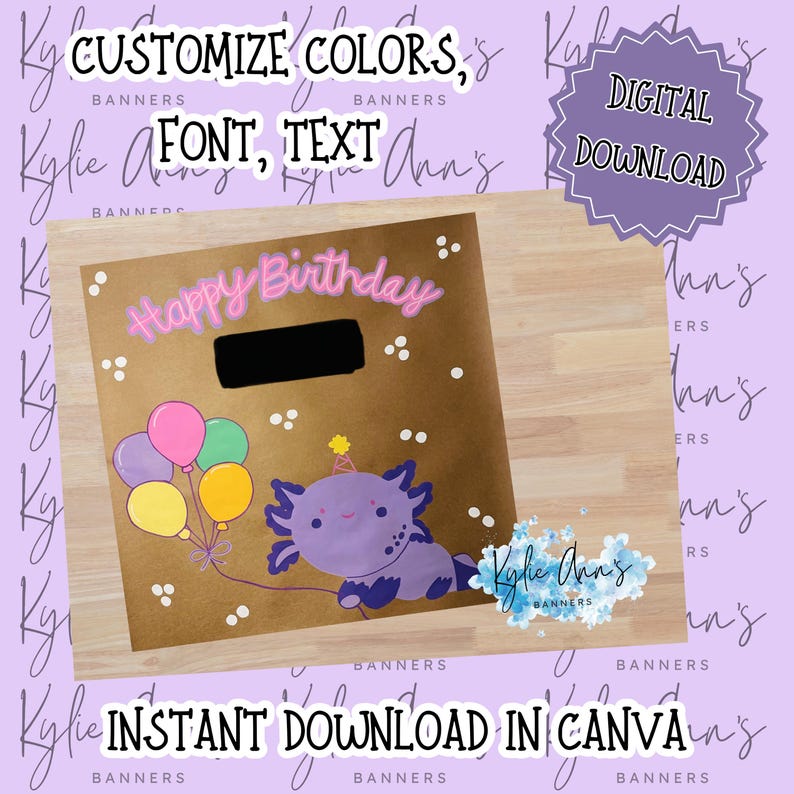 Axolotl Birthday Banner Canva Templates | 3 Sizes (digital Download) - Etsy