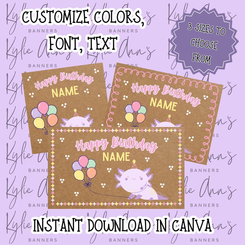 Axolotl Birthday Banner Canva Templates | 3 Sizes (digital Download) - Etsy