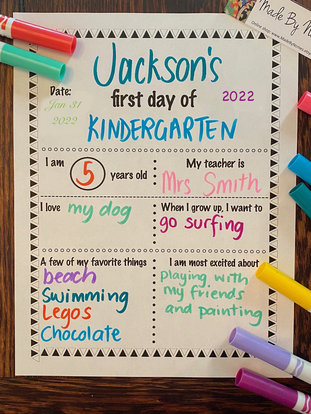 First Day of SCHOOL. Edit Name, Date and Info After Printing. INSTANT ...