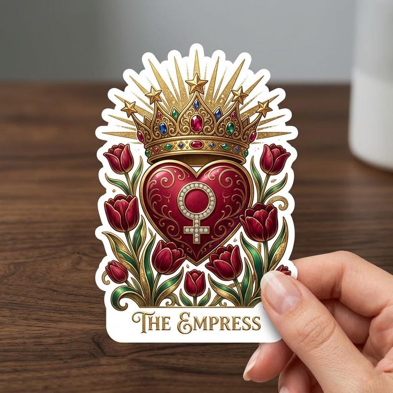 The Empress Tarot Card Sticker, Venus Symbol Heart Tulip Decal, Divine ...