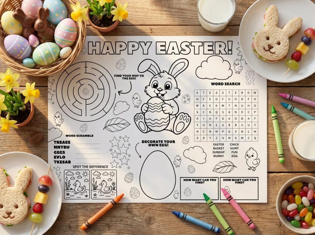 Easter Activity Placemat Printable, Easter Coloring Page, Classroom ...