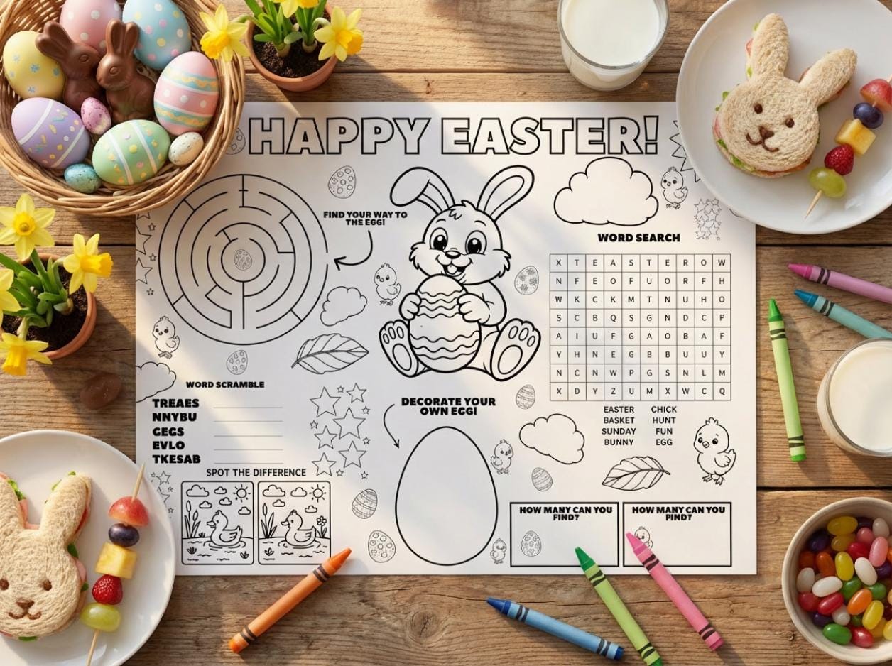 Easter Activity Placemat Printable, Easter Coloring Page, Classroom ...