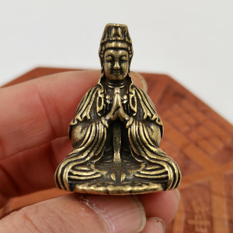 Mini Brass Guan Yin Statue - Chinese Goddess of Mercy Altar Decor - Etsy