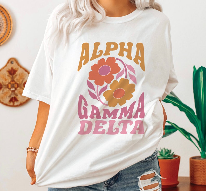 Alpha Gamma Delta Oversized Groovy Hoodie, Trendy Alpha Gam Shirt, AGD ...