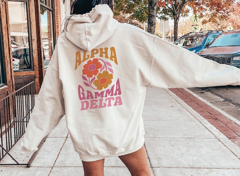 Alpha Gamma Delta Oversized Groovy Hoodie, Trendy Alpha Gam Shirt, AGD ...
