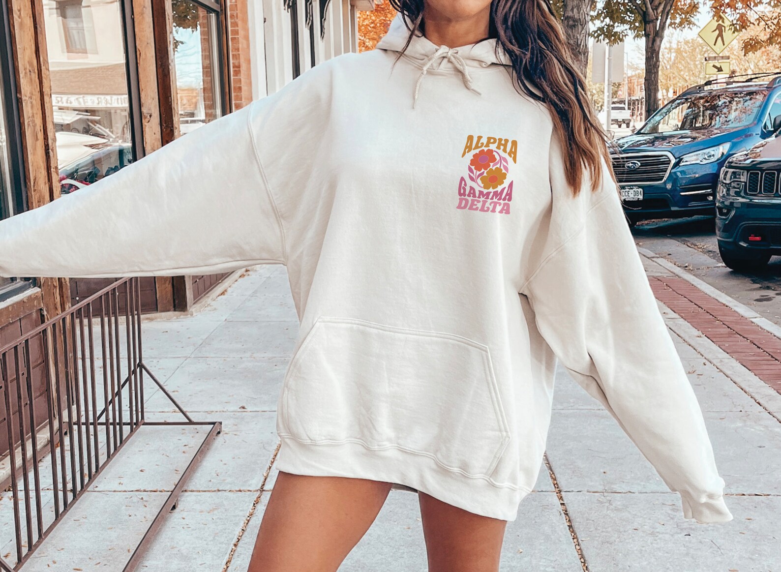Alpha Gamma Delta Oversized Groovy Hoodie, Trendy Alpha Gam Shirt, AGD ...