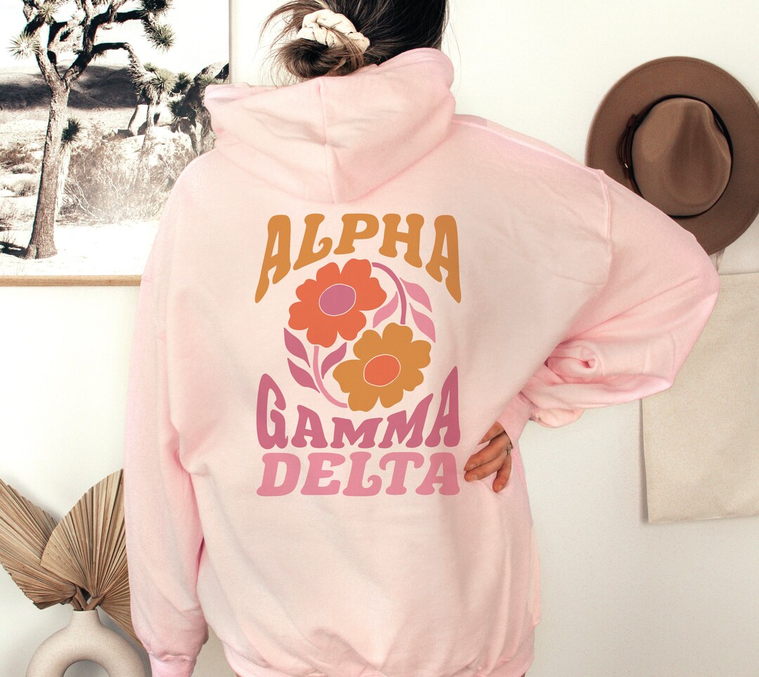Alpha Gamma Delta Oversized Groovy Hoodie, Trendy Alpha Gam Shirt, AGD Flower Sweatshirt, Alpha ...
