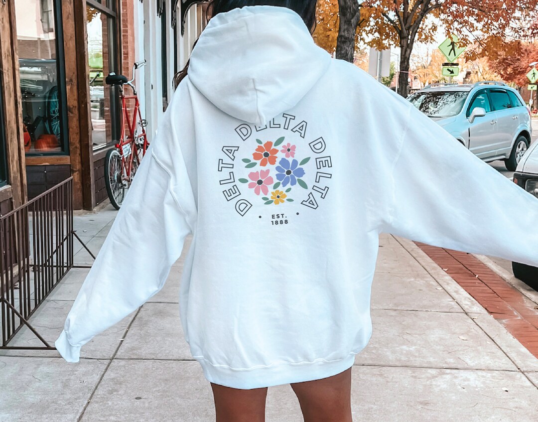 Delta Delta Delta Oversized Shirt, Tri Delta Flower Hoodie, Delta Delta ...