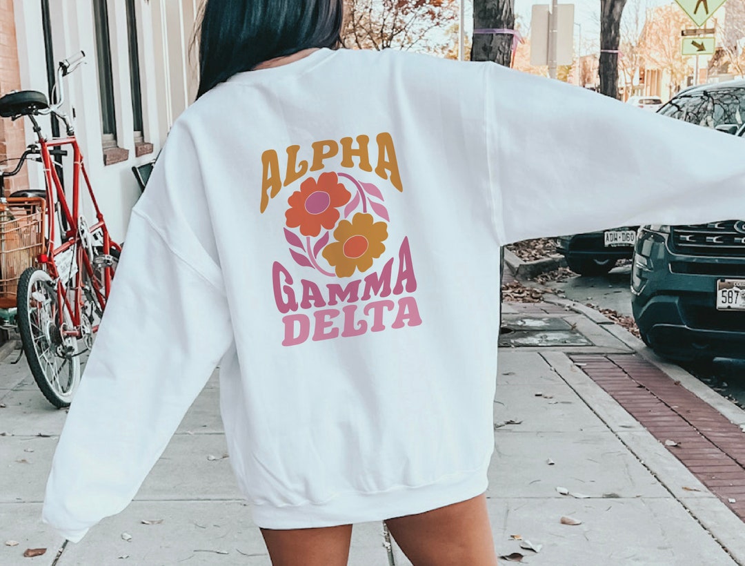Alpha Gamma Delta Oversized Groovy Hoodie, Trendy Alpha Gam Shirt, AGD Flower Sweatshirt, Alpha ...