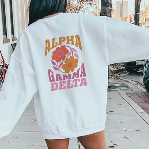 Alpha Gamma Delta Oversized Groovy Hoodie, Trendy Alpha Gam Shirt, AGD Flower Sweatshirt, Alpha ...