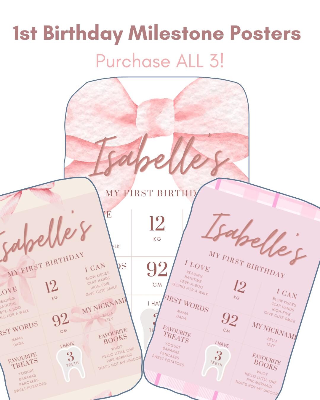 Editable Baby Milestone Templates – Set of 3 | Soft Pink | Baby Girl ...