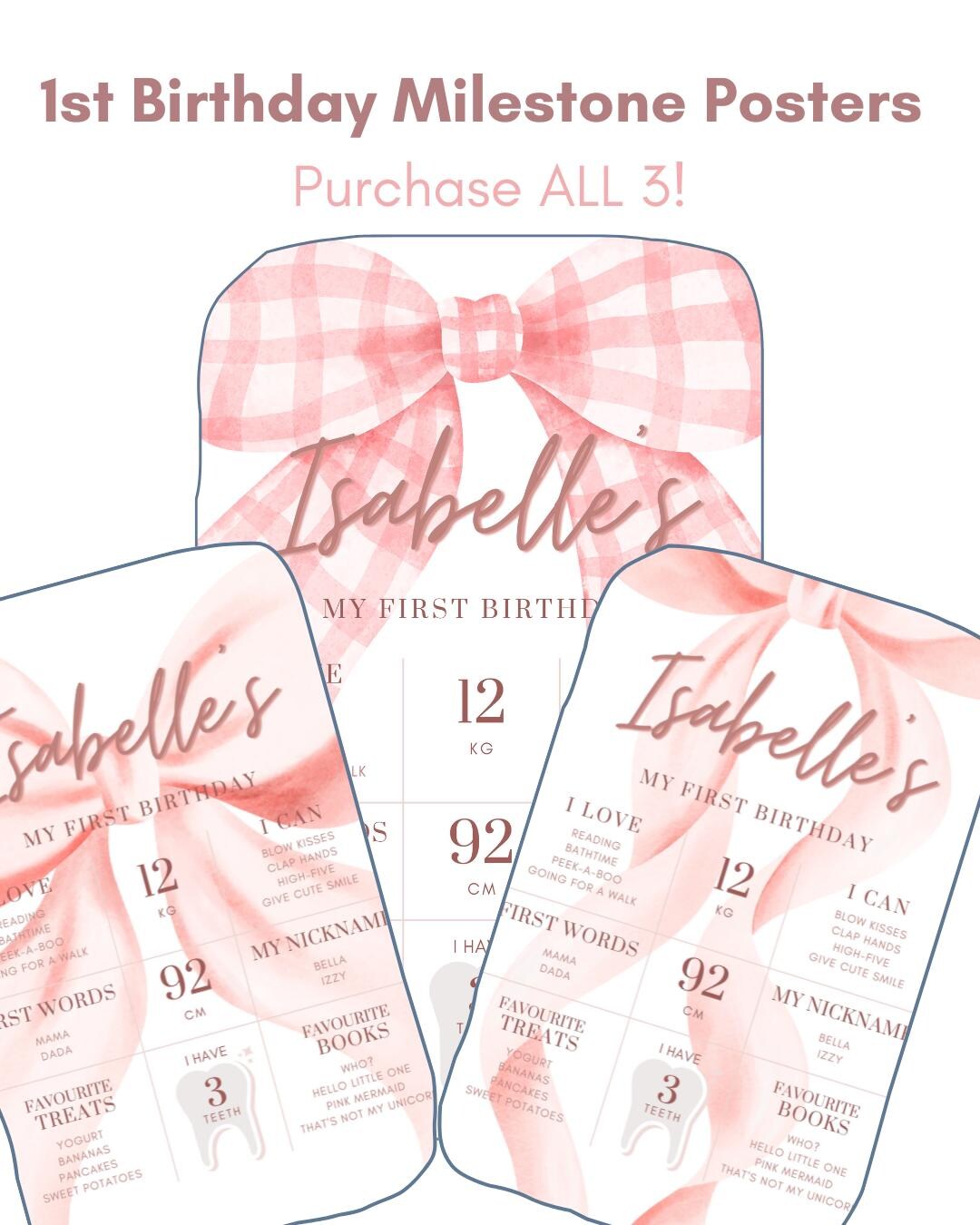 Editable Baby Milestone Templates – Set of 3, Soft Pink | Baby Girl ...