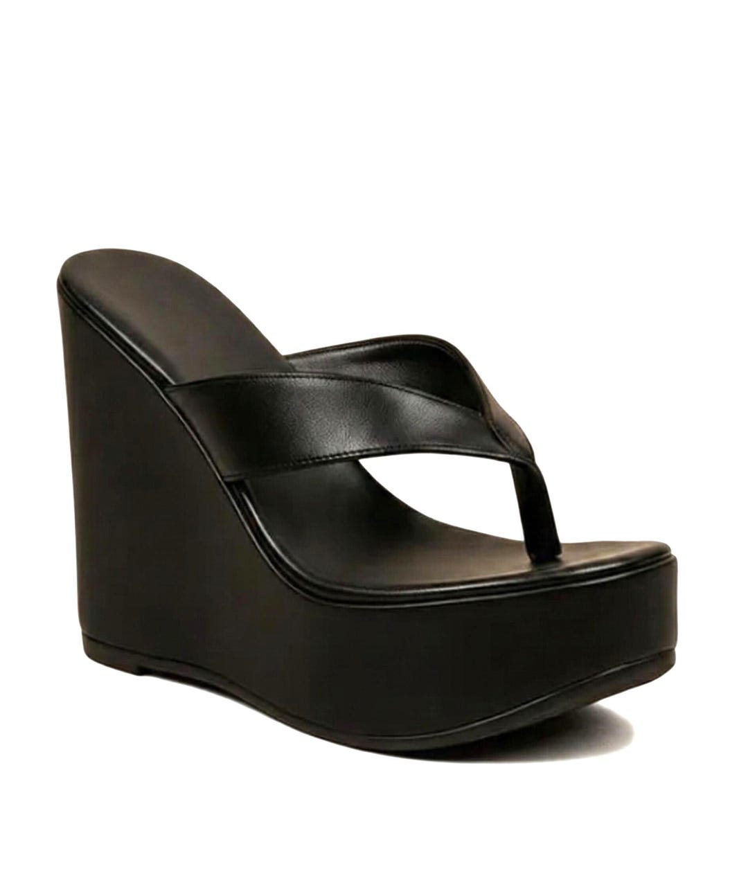 Handmade Black Leather Wedge Sandals - High Platform Flip Flops - Daily ...