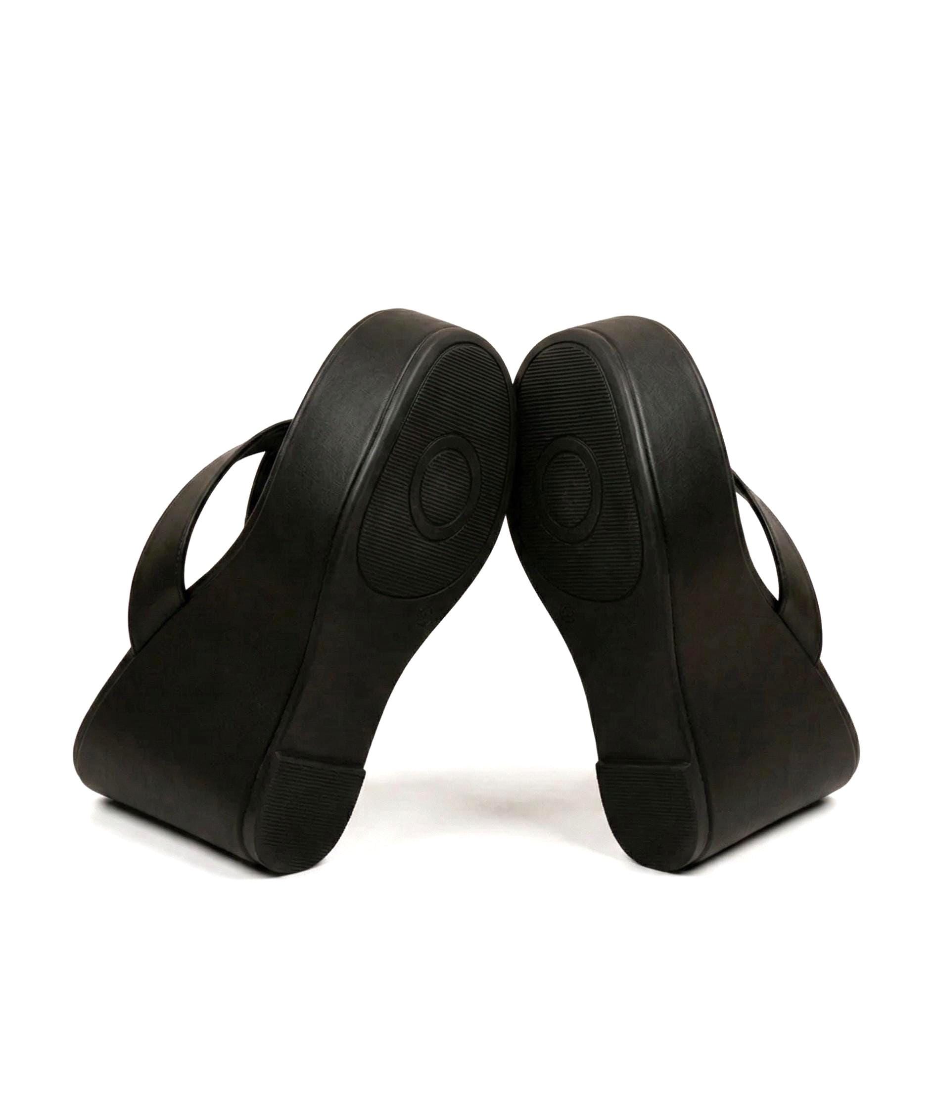 Handmade Black Leather Wedge Sandals - High Platform Flip Flops - Daily ...