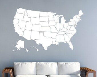 US Map Wall Decal United States Map Decal Children Wall Decal USA Map ...