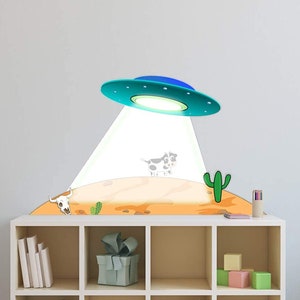 UFO Wall Decal Alien Abduction Sticker Peel and Stick Kids Room Decor ...