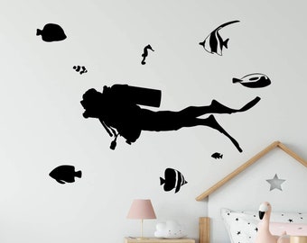 Diver Vinyl Wall Decal Underwater Ocean Scuba Diving Marine - Etsy