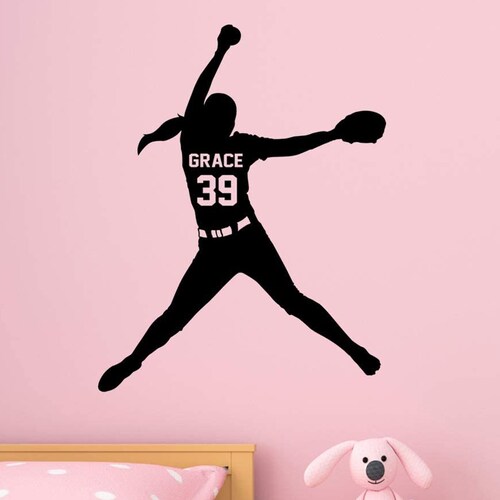 Custom Softball Wall Decal With Name and Jersey Number - Etsy