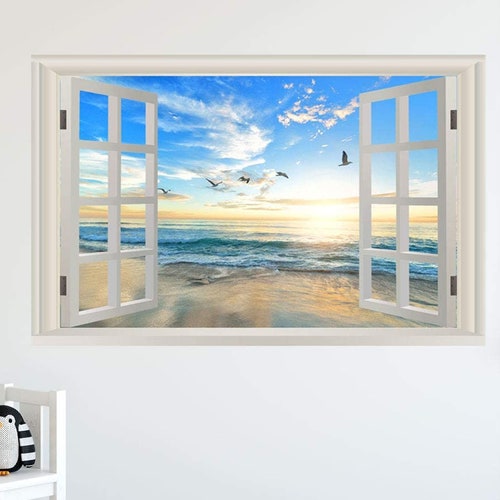 Sunset Beach Wall Decal Window Wall Mural Decor 3D Ocean - Etsy