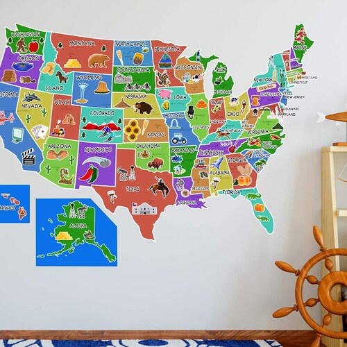 US Map Wall Decal United States of America Sticker Peel and - Etsy