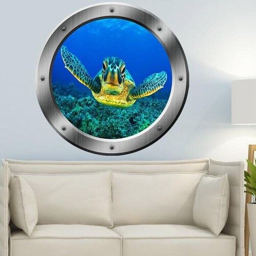 Sea Turtle Porthole Wall Decal Ocean View 3D Window Sticker - Etsy