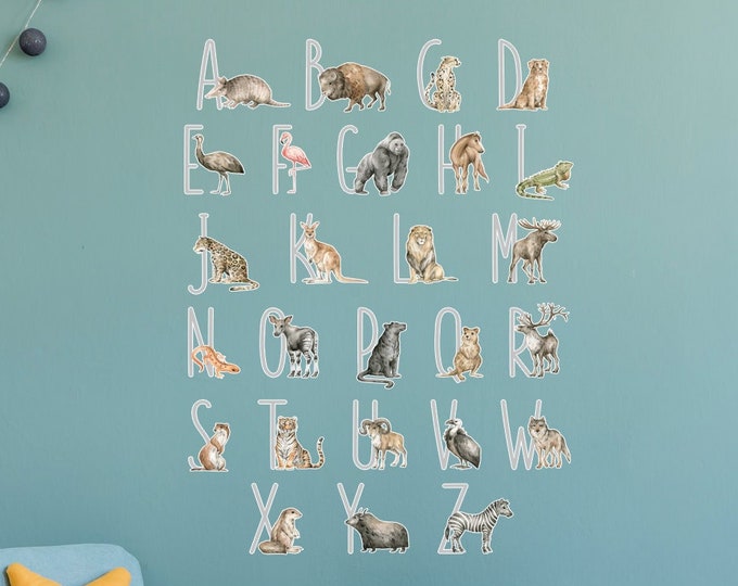 Animal Alphabet ABC Kids Wall Stickers Wall Decals Peel & Stick ...