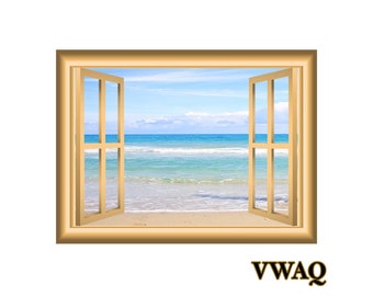 Ocean Mountain Cliff View Window Frame Sea Wall Decal Blue | Etsy