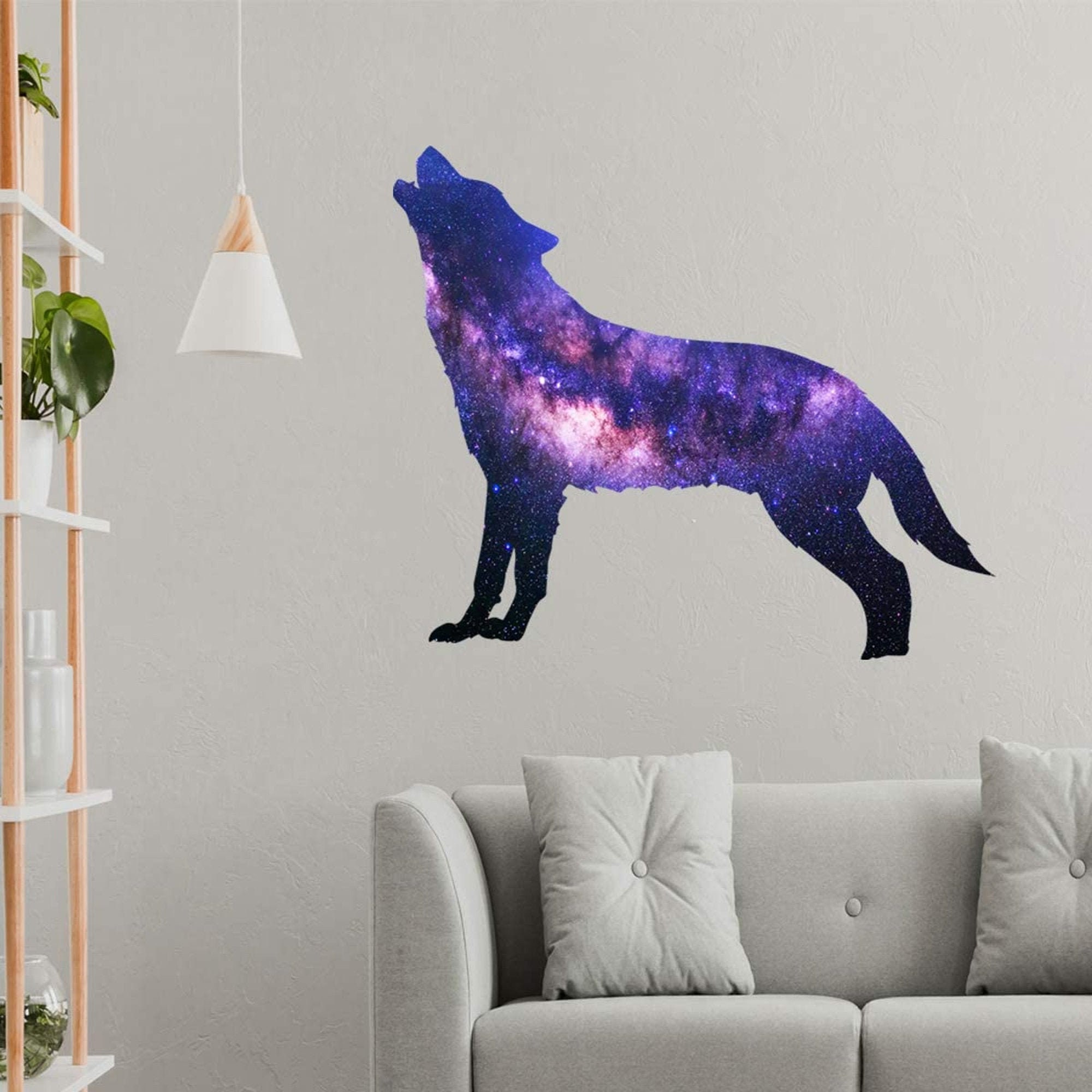 Galaxy Wolf Howling Wall Decal Space Sticker Bedroom Decor | Etsy