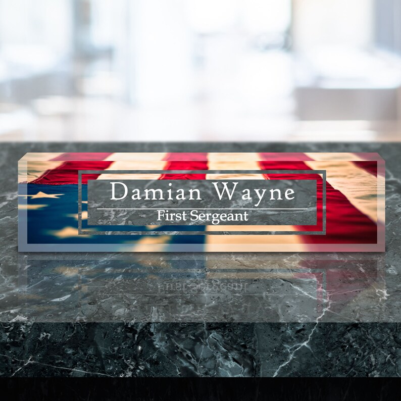 Personalized Name Plate for Desk USA Flag Patriotic Clear - Etsy