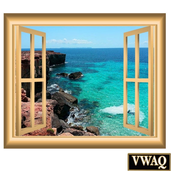 Ocean Mountain Cliff View Window Frame Sea Wall Decal Blue | Etsy