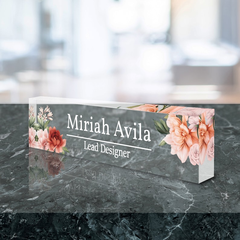 Personalized Flower Name Plate Custom Office Decor Nameplate - Etsy