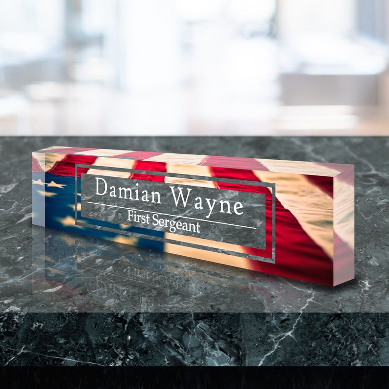 Personalized Name Plate for Desk USA Flag Patriotic Clear - Etsy