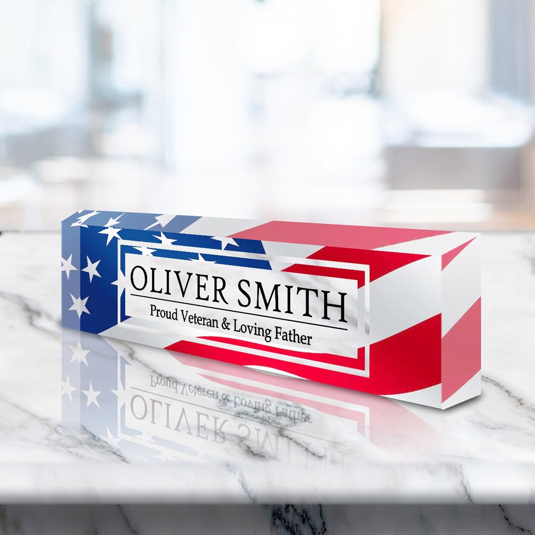 Personalized Name Plate for Desk | American Flag on Clear Acrylic ...