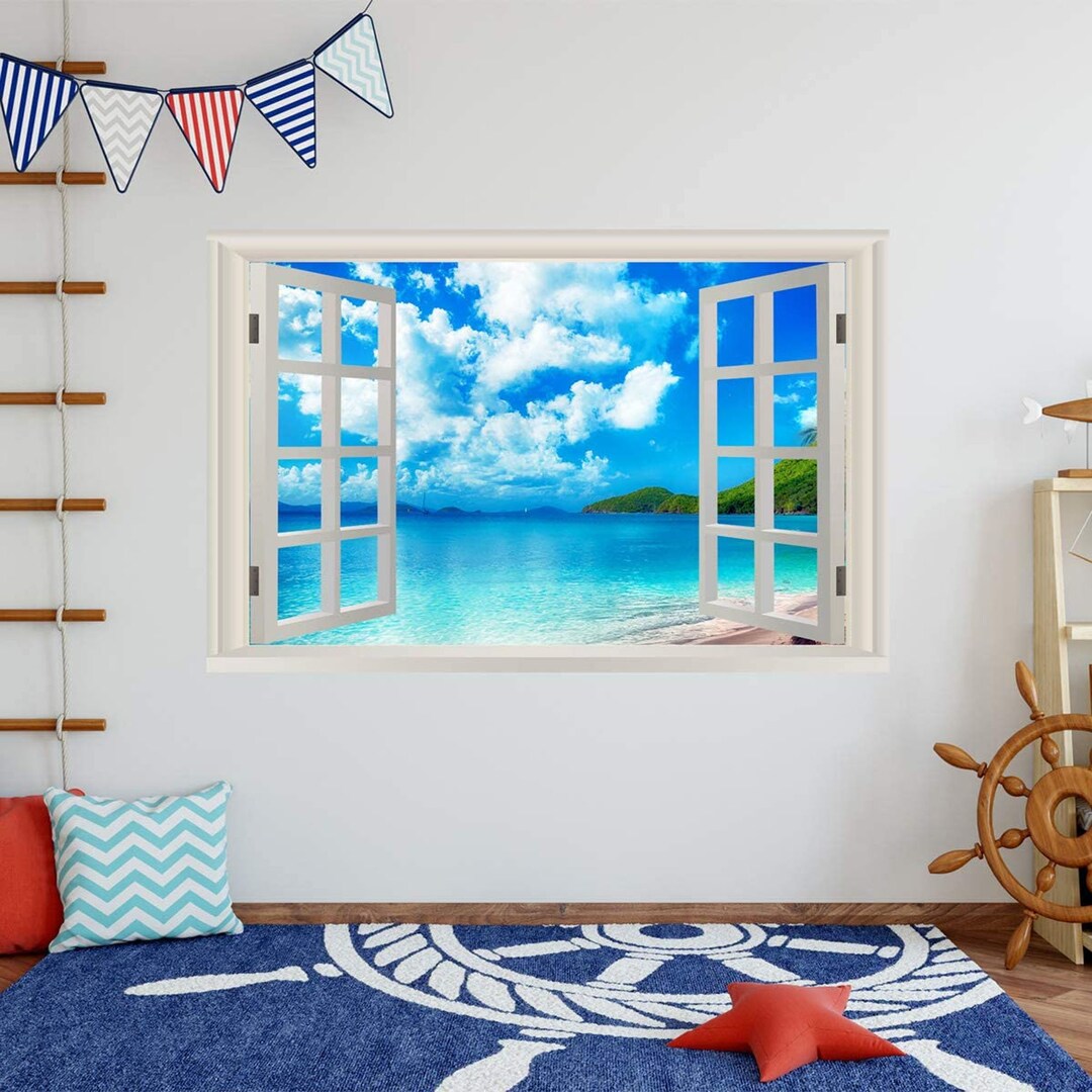 Beach Wall Decal Tropical Beach Wall Decal Ocean Window Mural Decals ...