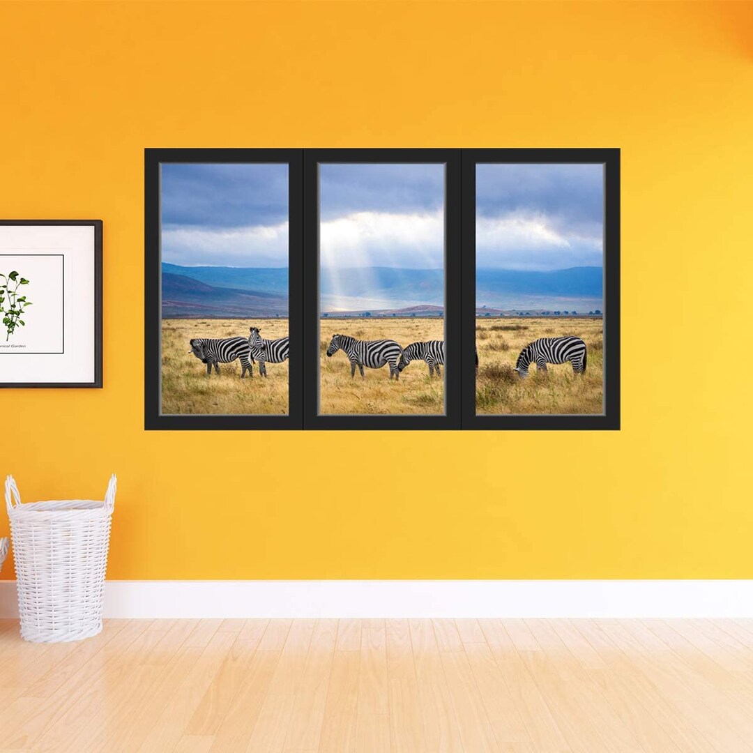 Zebra Wall Art Decal - 3D Office Window Safari Sticker African Savannah ...