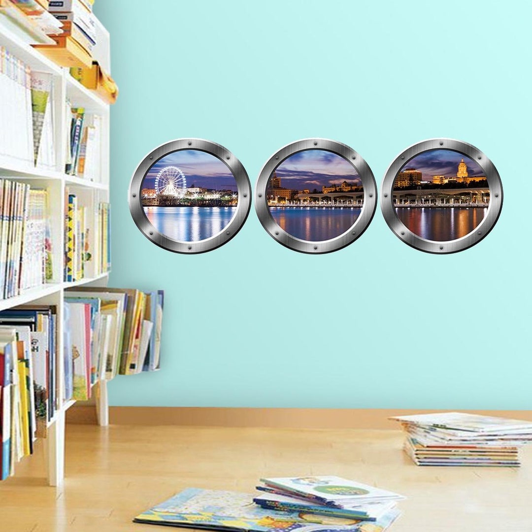 VWAQ 3D Window View Wall Sticker, London Skyline Decal | Porthole Vinyl ...