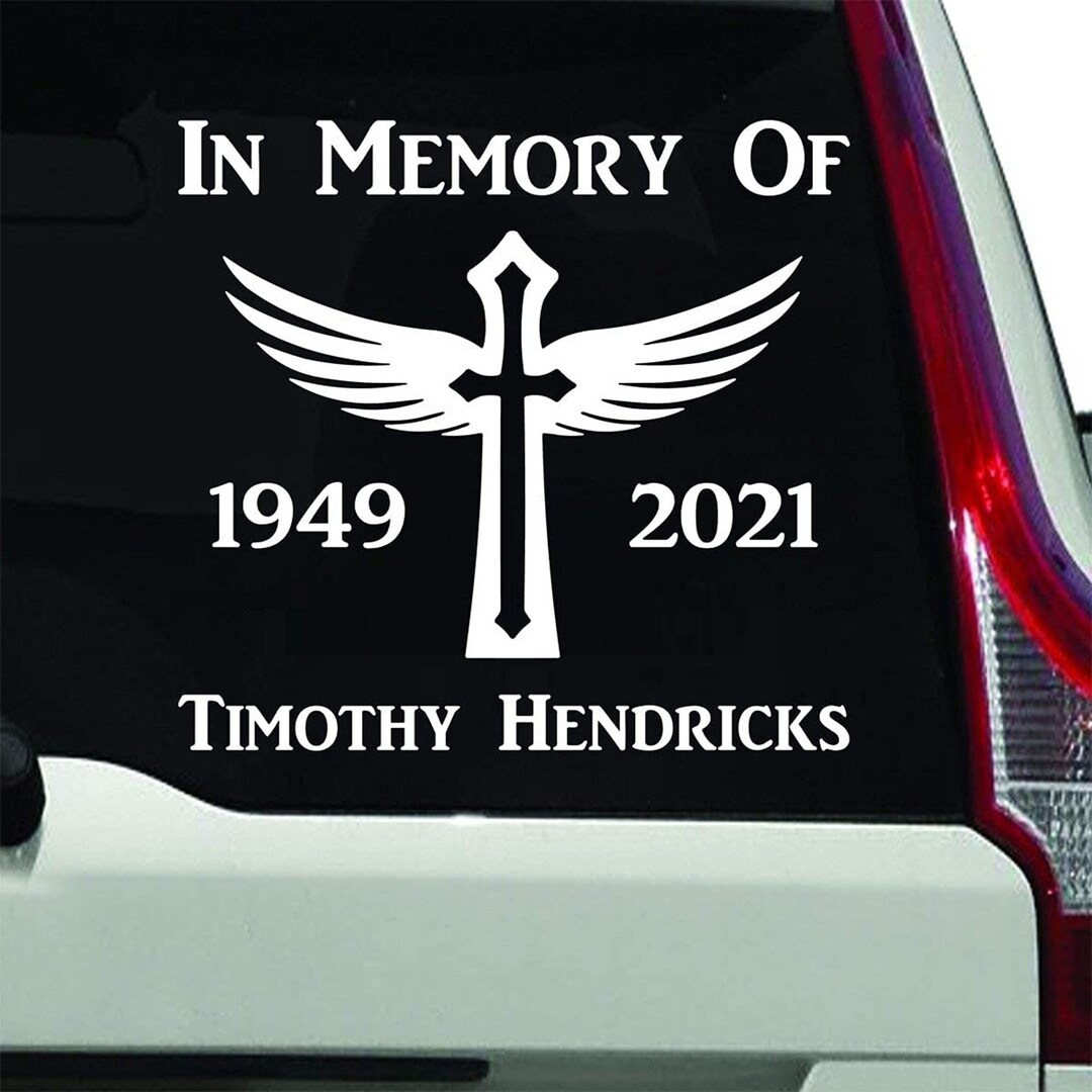 In Memory of Car Decals Personalized Cross Vehicle Vinyl Sticker - VWAQ ...